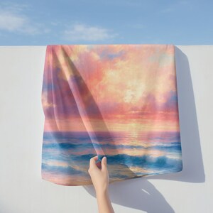 Sunset Beach Blanket - Vibrant Ocean and Sky Print - Cozy and Warm ...
