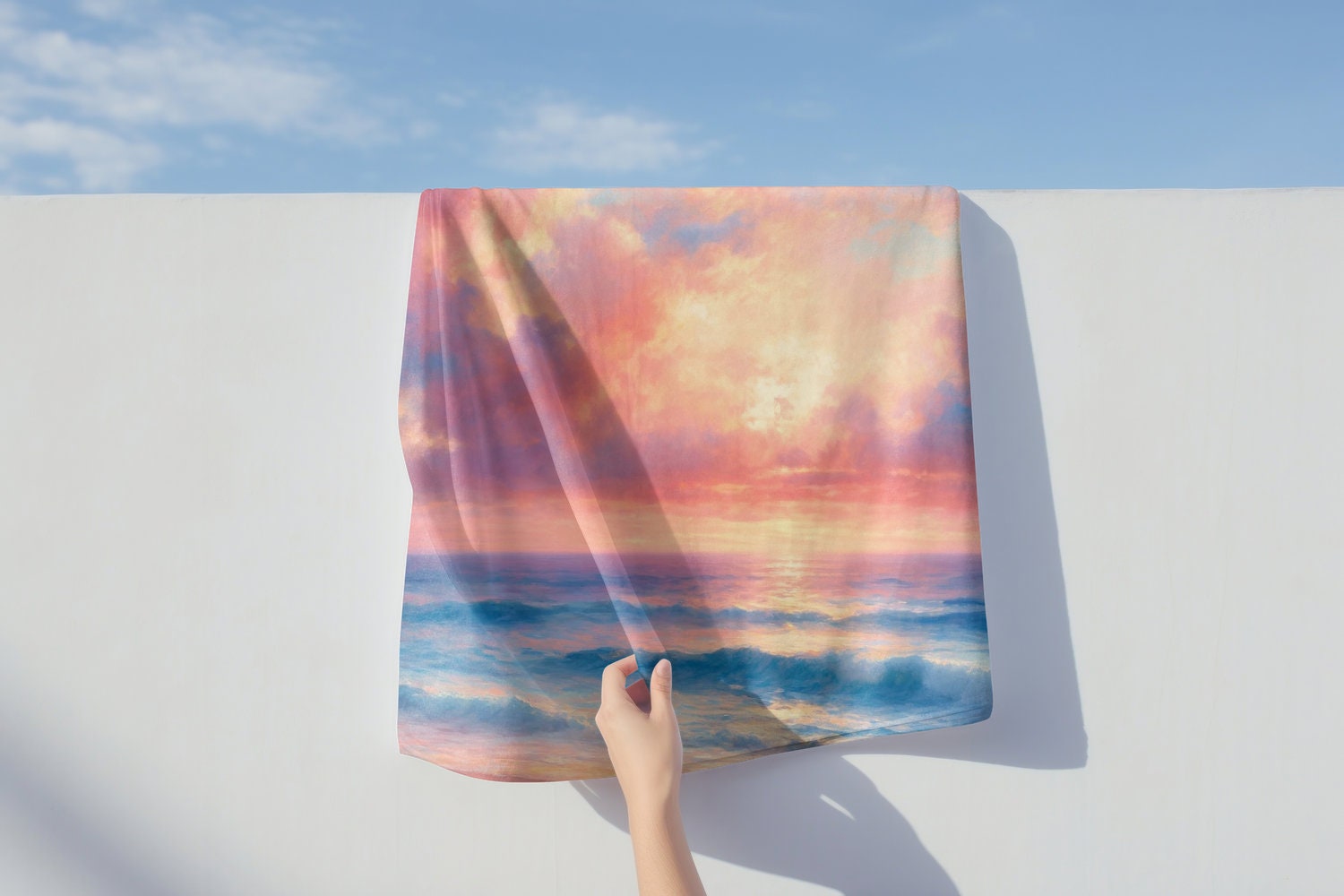Sunset Beach Blanket Vibrant Ocean and Sky Print Cozy and Warm Multiple ...