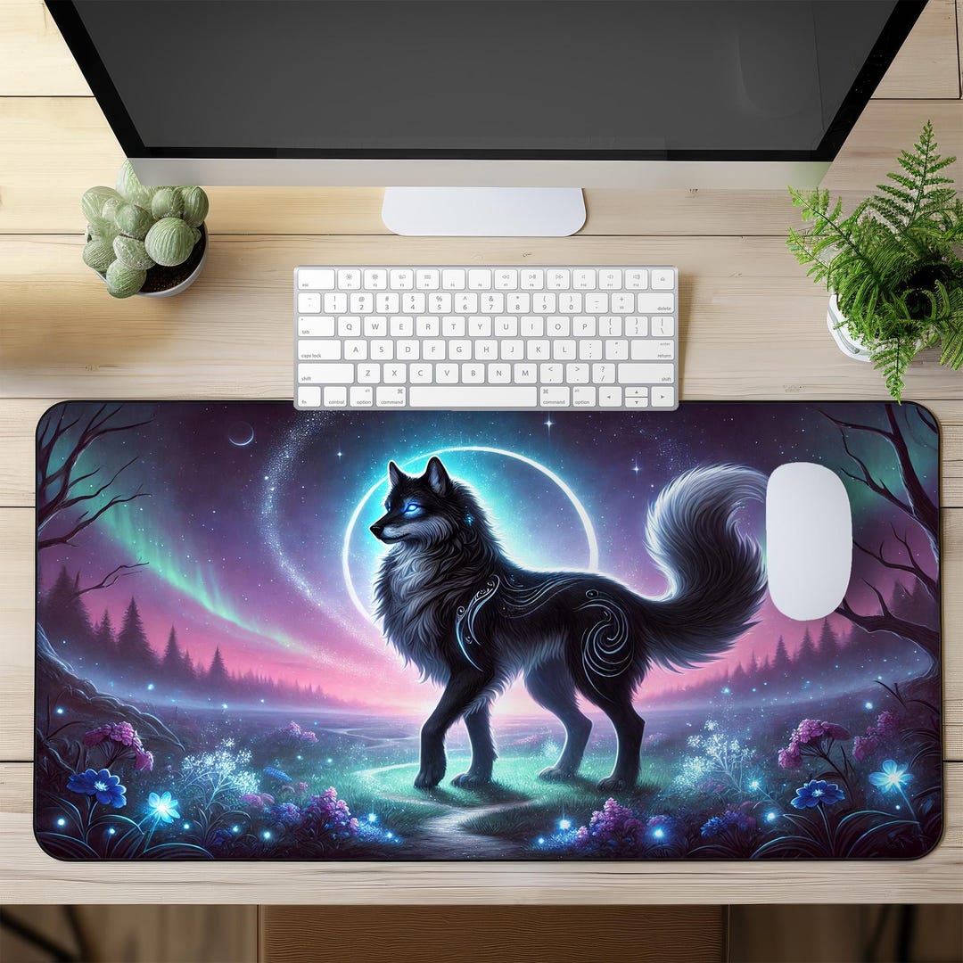 Lunar Wolf XXL Desk Mat - Colorful Gaming Mousepad Big Extended - Large ...