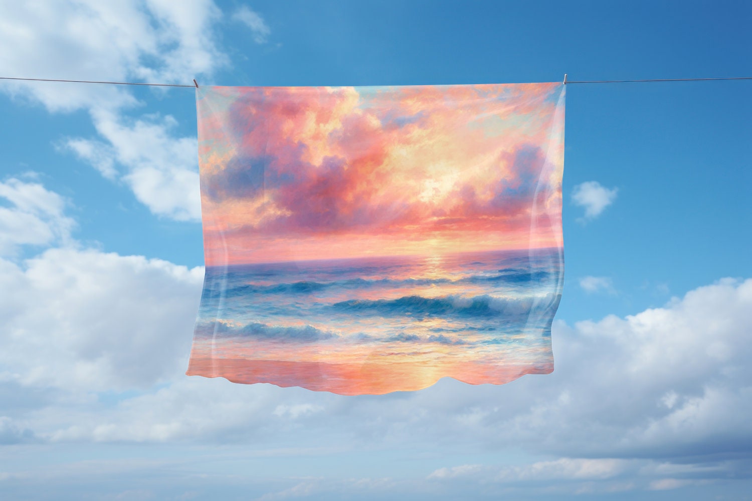 Sunset Beach Blanket Vibrant Ocean and Sky Print Cozy and Warm Multiple ...