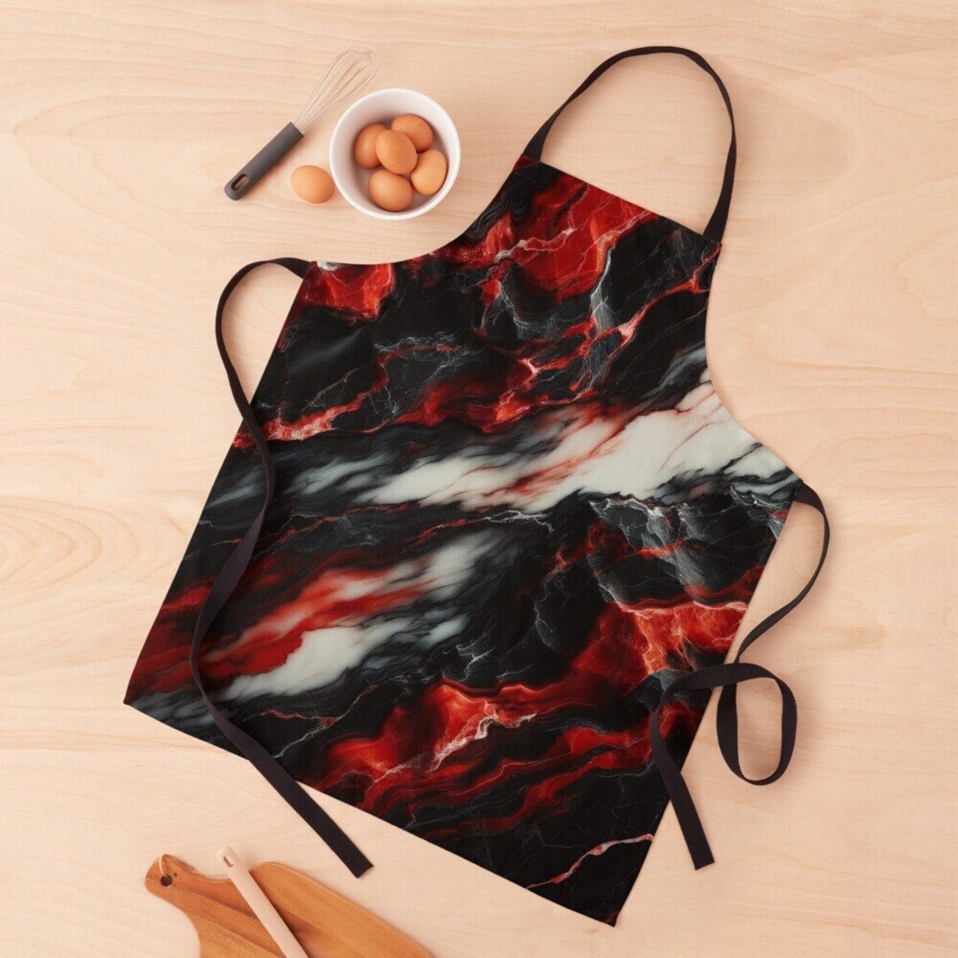 Chic Red and Black Marble Chef Apron - Stylish Kitchen Accessory for ...