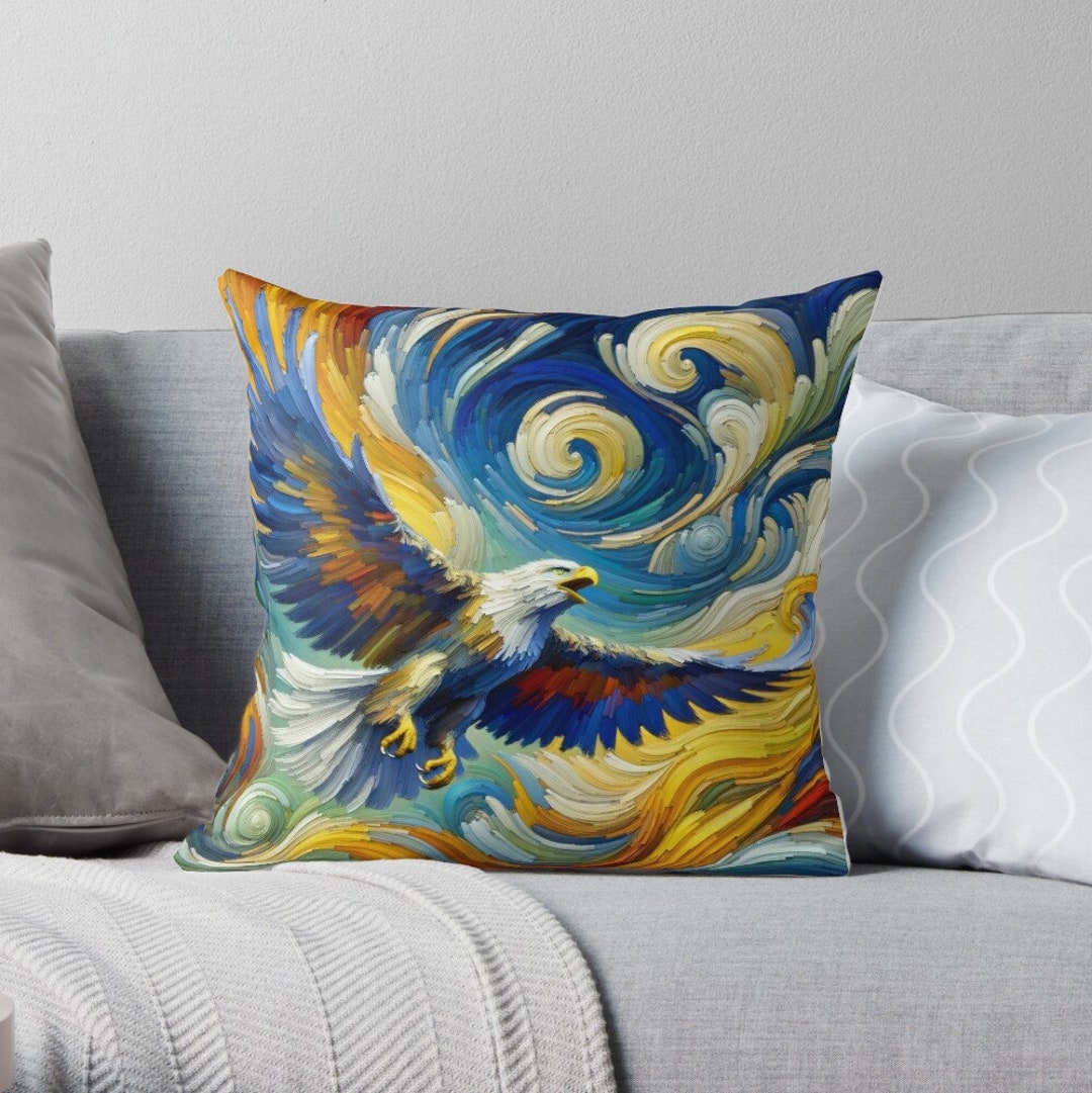 Starry Eagle Pillow Case Van Gogh Inspired Art Cushion for Home Decor Ornate Feathered Majesty ...
