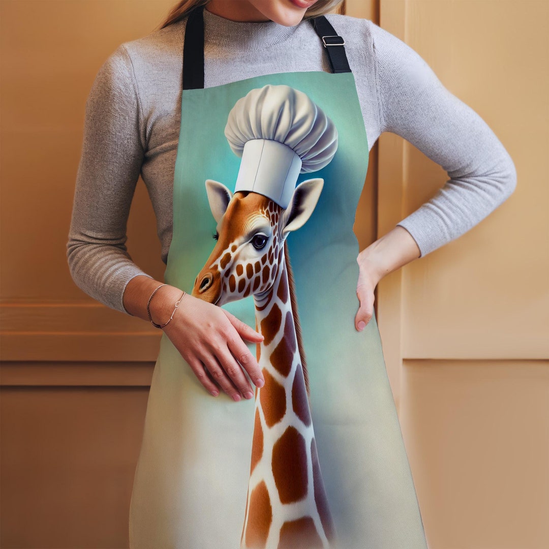 Funny Giraffe Chef Apron for Adults and Kids- Whimsical Giraffe With ...