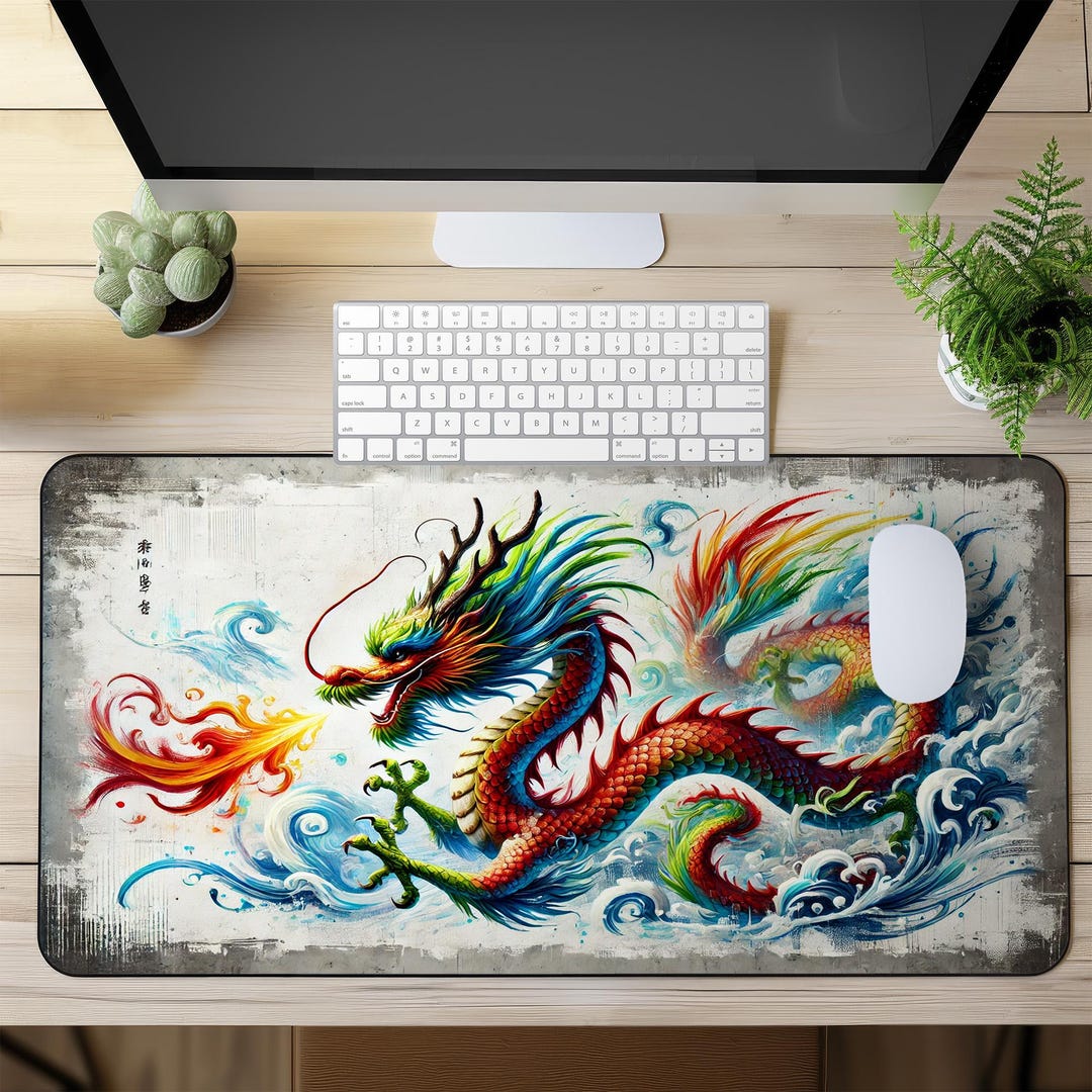 Large Dragon Gaming Desk Mat XXL, Colorful Fire Dragon Mousepad, Extra ...