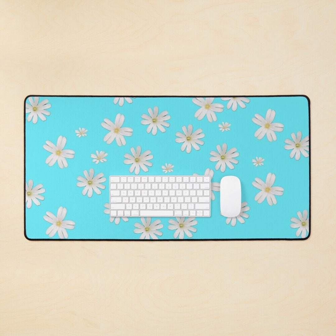 Turquoise Daisy Desk Mat - Vibrant Floral Mousepad, Extended Workspace ...