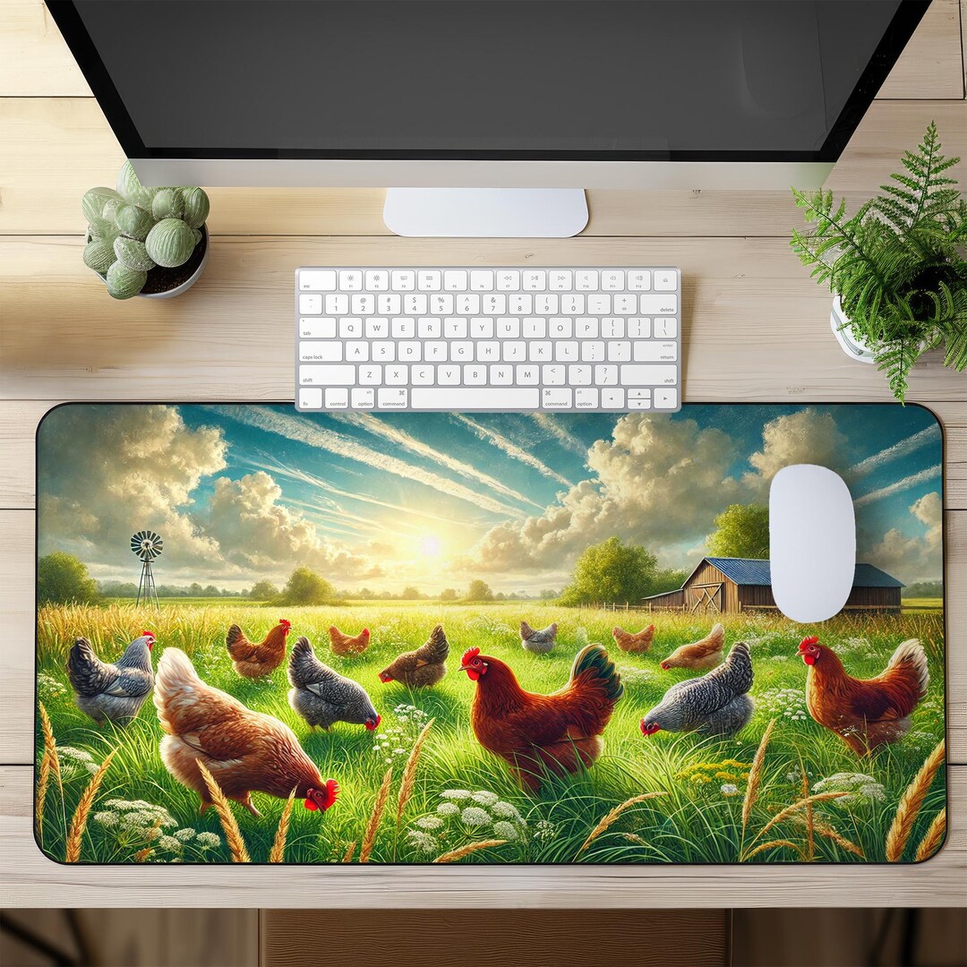Farmyard Chickens XXL Desk Mat - Colorful Gaming Mousepad Big Extended ...