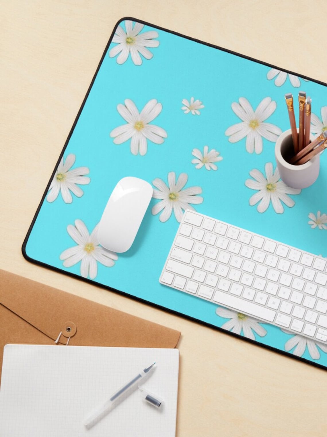 Turquoise Daisy Desk Mat - Vibrant Floral Mousepad, Extended Workspace ...