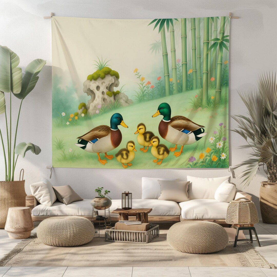 Duck Family Tapestry – Cute Mallard Ducks and Ducklings Wall Art With ...