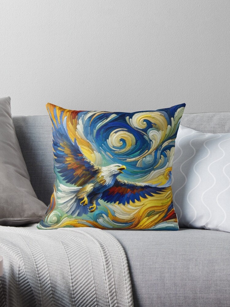 Starry Eagle Pillow Case Van Gogh Inspired Art Cushion for Home Decor Ornate Feathered Majesty ...