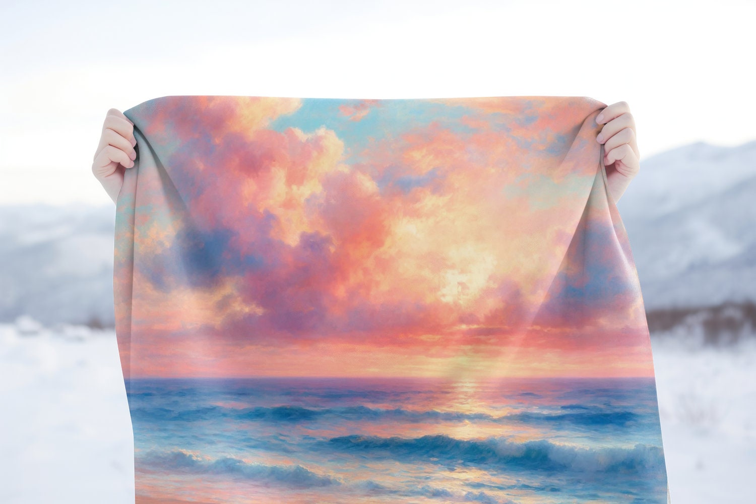 Sunset Beach Blanket Vibrant Ocean and Sky Print Cozy and Warm Multiple ...