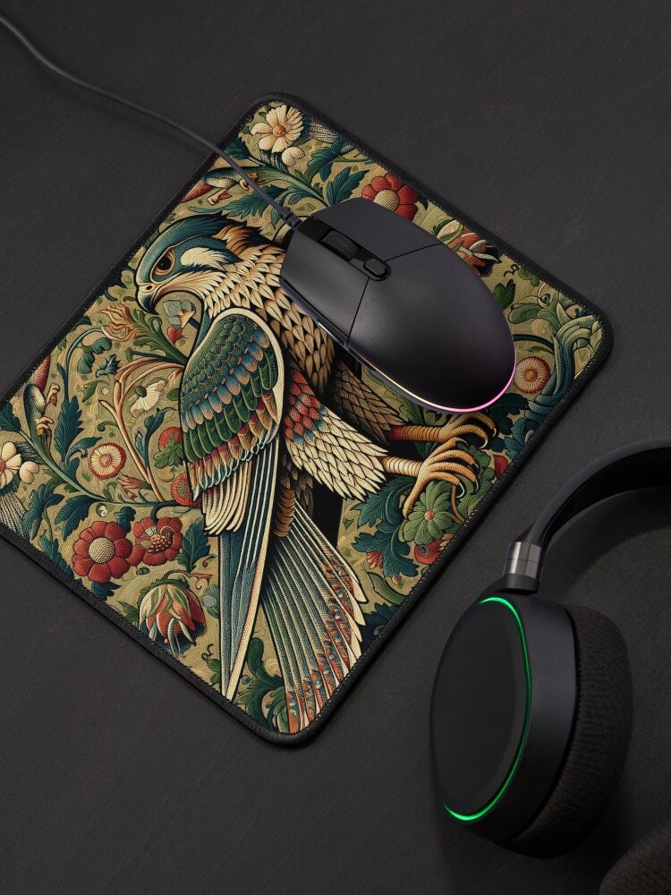 Vintage Falcon Mouse Pad, Ornate Bird Art Mouse Mat, Dark Academia ...