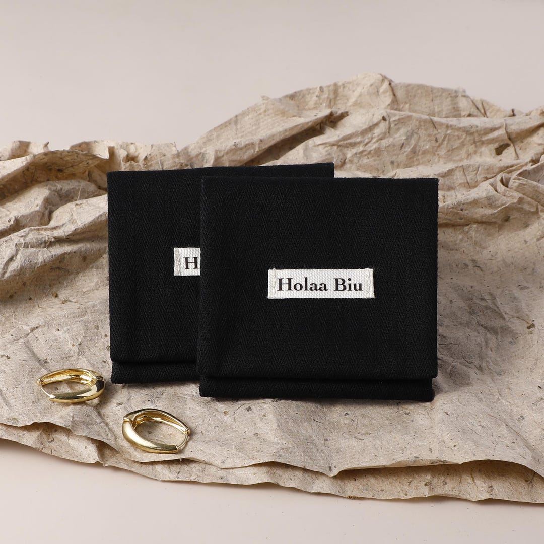 50pcs Custom Black Herringbone Pattern Cotton Envelope Pouch With Label ...