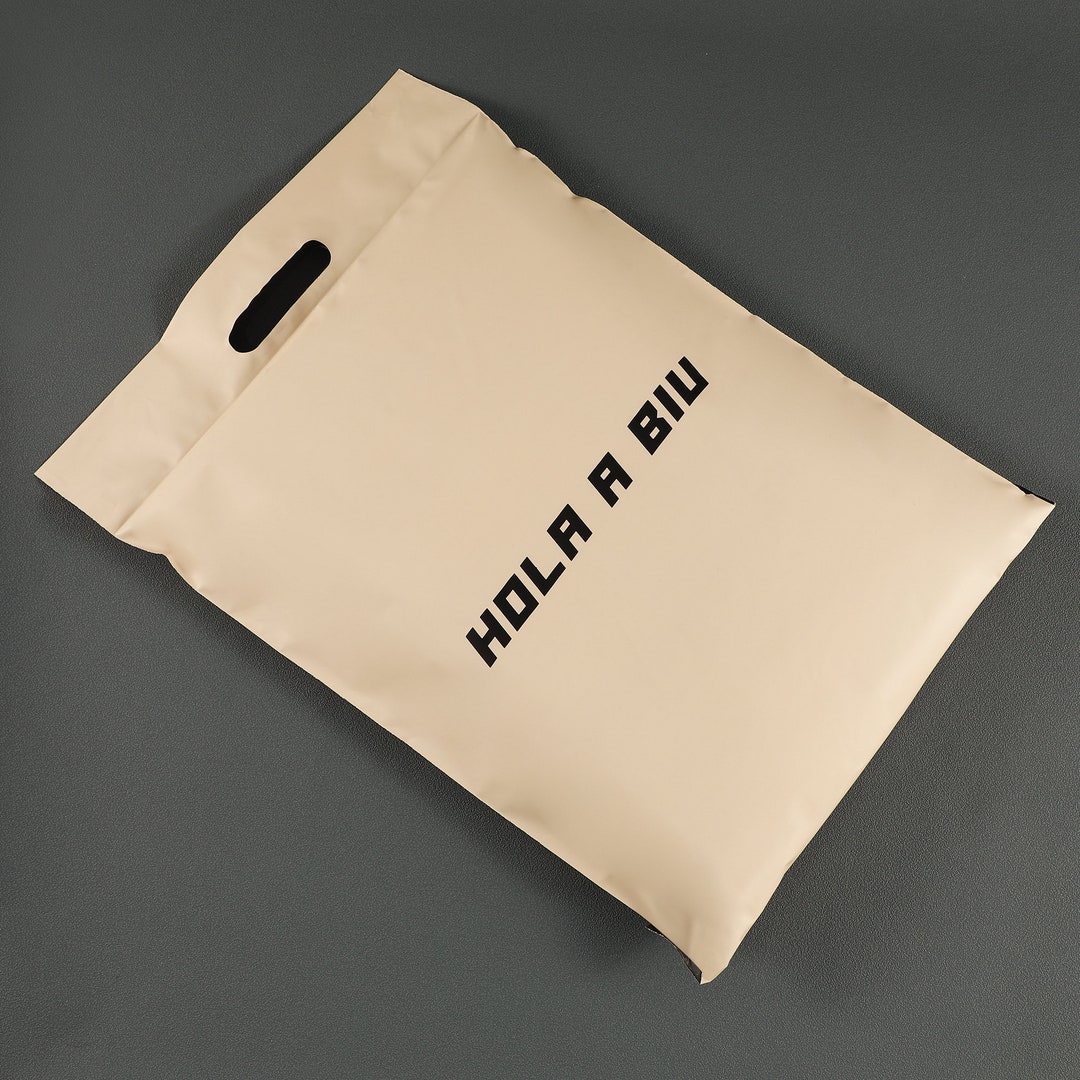100 Custom Beige Matt Poly Mailers With Handle, Custom Handle Shipping ...