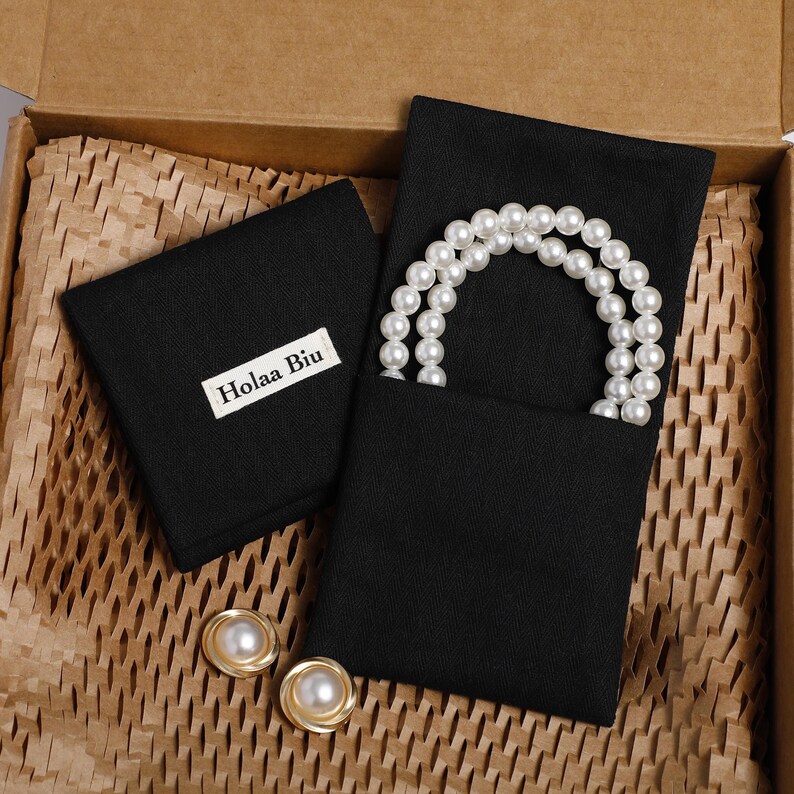 50pcs Custom Black Herringbone Pattern Cotton Envelope Pouch With Label ...