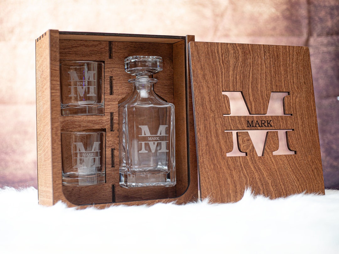 Personalized Whiskey Decanter Set With Wooden Box: Engraved Gift - Etsy