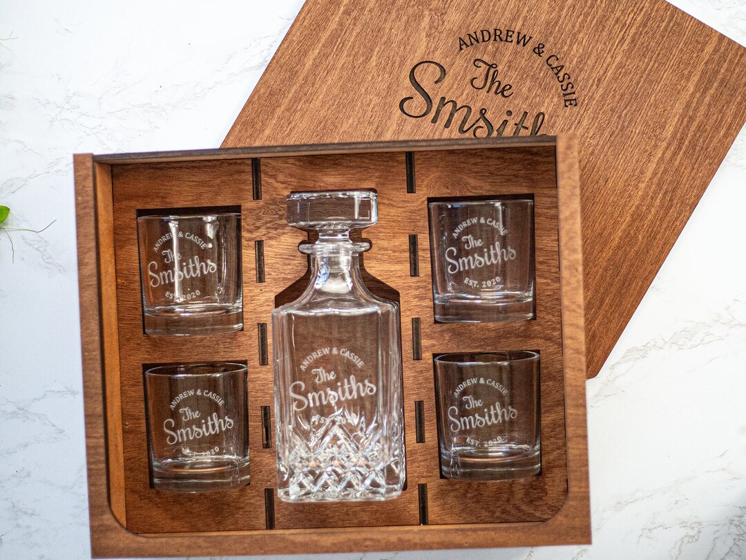 Personalized Whiskey Decanter Set: Engraved Glass With Optional Wood ...