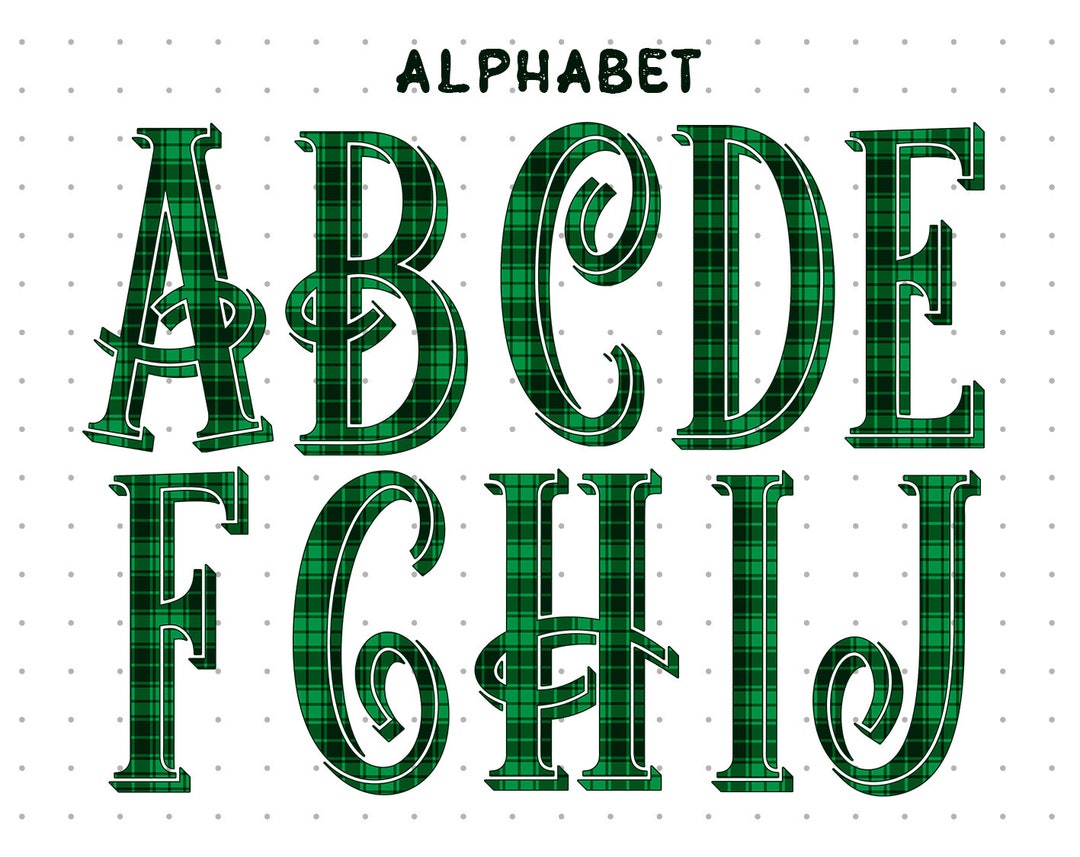 Green Tartan Check Plaid Sublimation Alphabet, Alphabet Clipart Tartan ...
