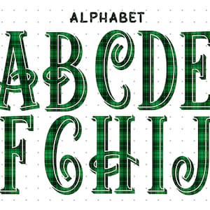 Green Tartan Check Plaid Sublimation Alphabet, Alphabet Clipart Tartan ...