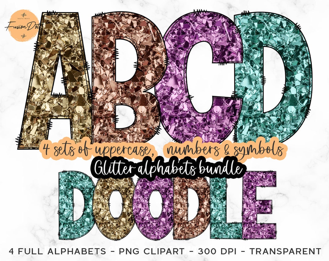 Glitter Doodle Letters, Rainbow Glitter Doodle Alphabet PNG, Sparkle ...