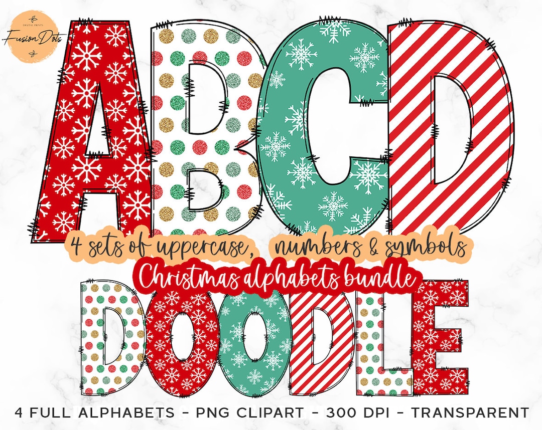 Christmas Doodle Letters, Xmas Doodle Alphabet PNG, Santa Sublimation ...
