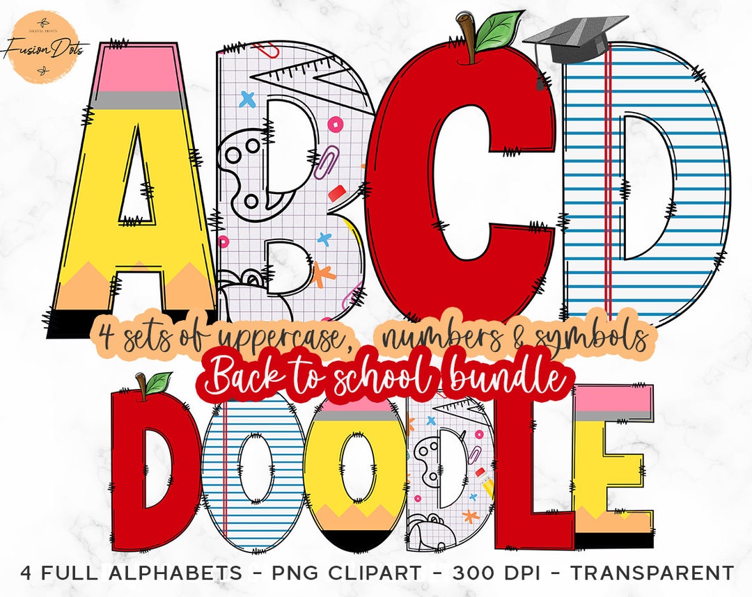 Back to School Doodle Letters, Teacher Doodle Alphabet PNG, School ...