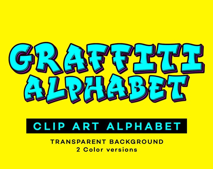Graffiti Clipart Alphabet: Colorful Letters & Numbers (PNG Instant ...