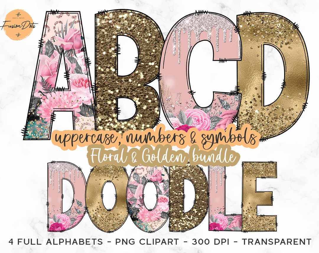 Alphabet Letters Doodle Sublimation, Glitter Doodle Alphabet PNG ...