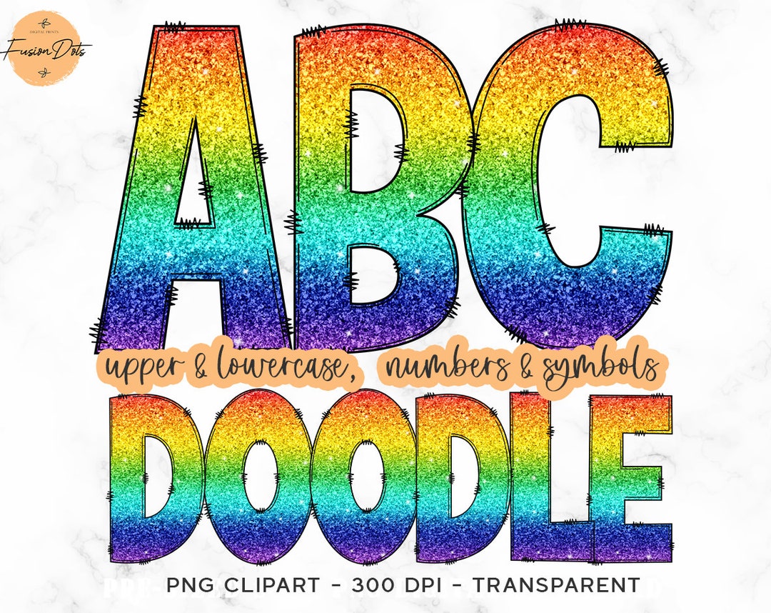 Rainbow Glitter Doodle Alphabet, Sublimation Letters (PNG Clipart) - Etsy