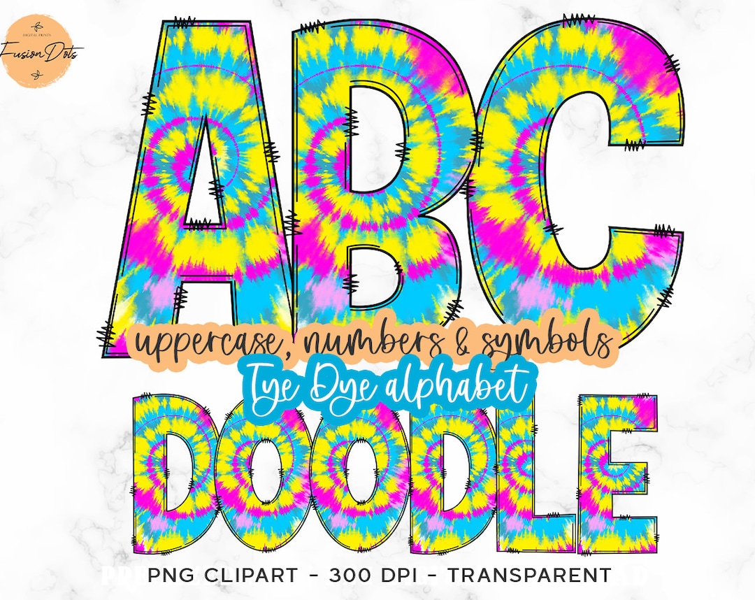 Tye Dye Doodle Letters, Rainbow Colors Doodle Alphabet PNG, Rainbow ...