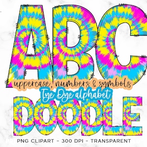 Tye Dye Doodle Letters, Rainbow Colors Doodle Alphabet PNG, Rainbow ...