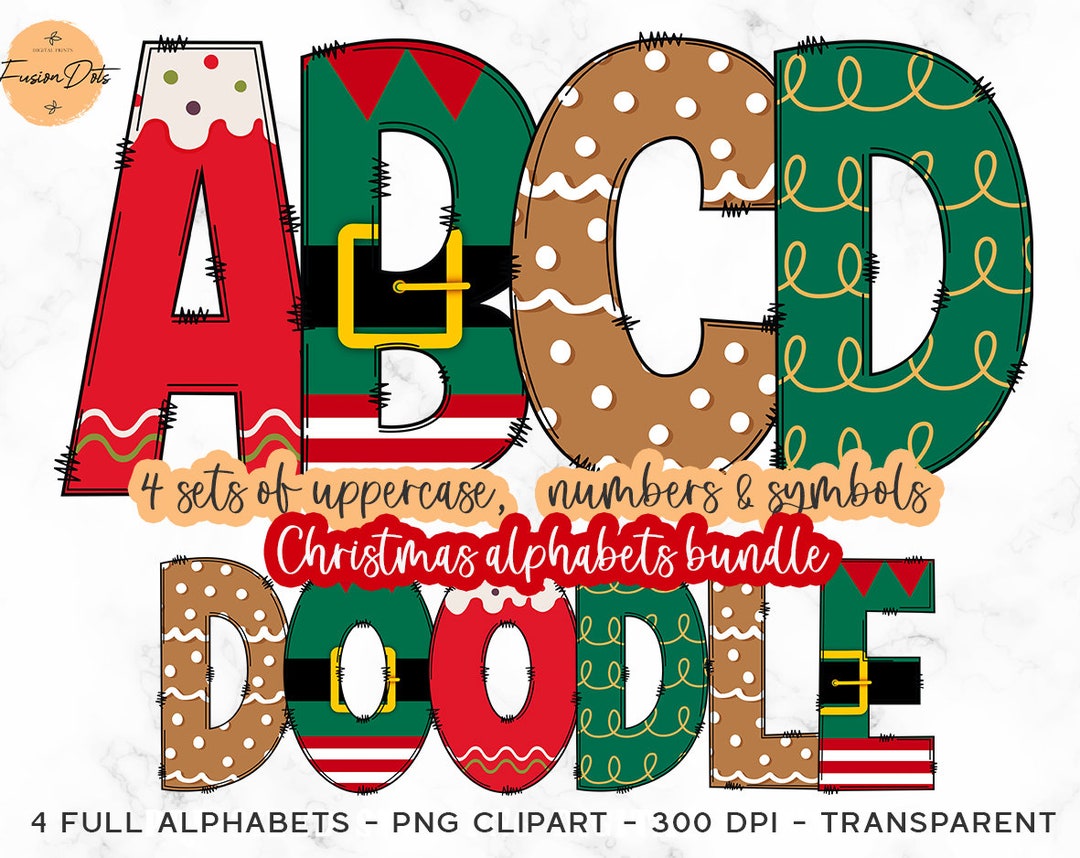 Christmas Doodle Letters, Xmas Doodle Alphabet PNG, Christmas ...