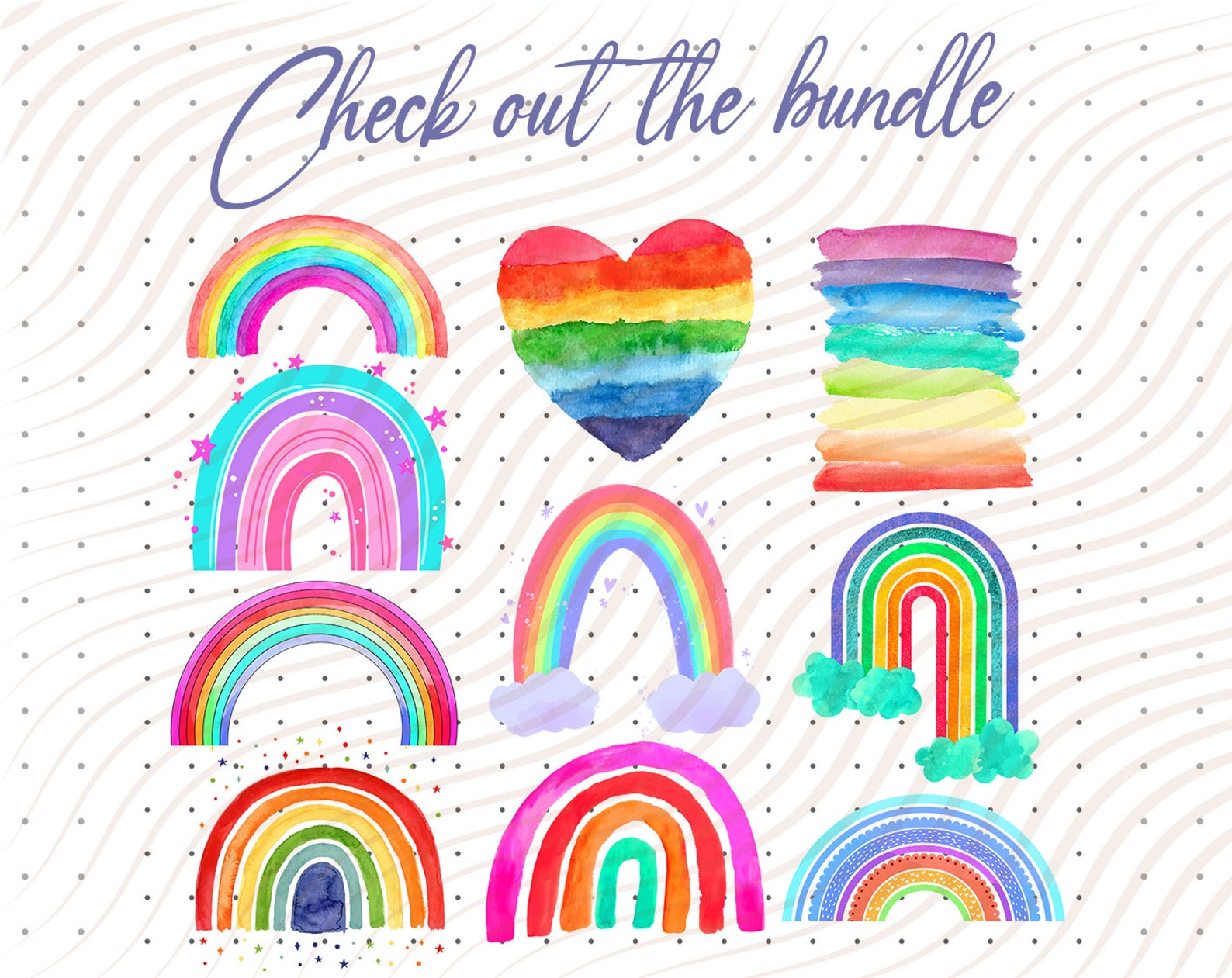 Heart Rainbow Clipart Clip Art Heart Illustration Watercolor | Etsy