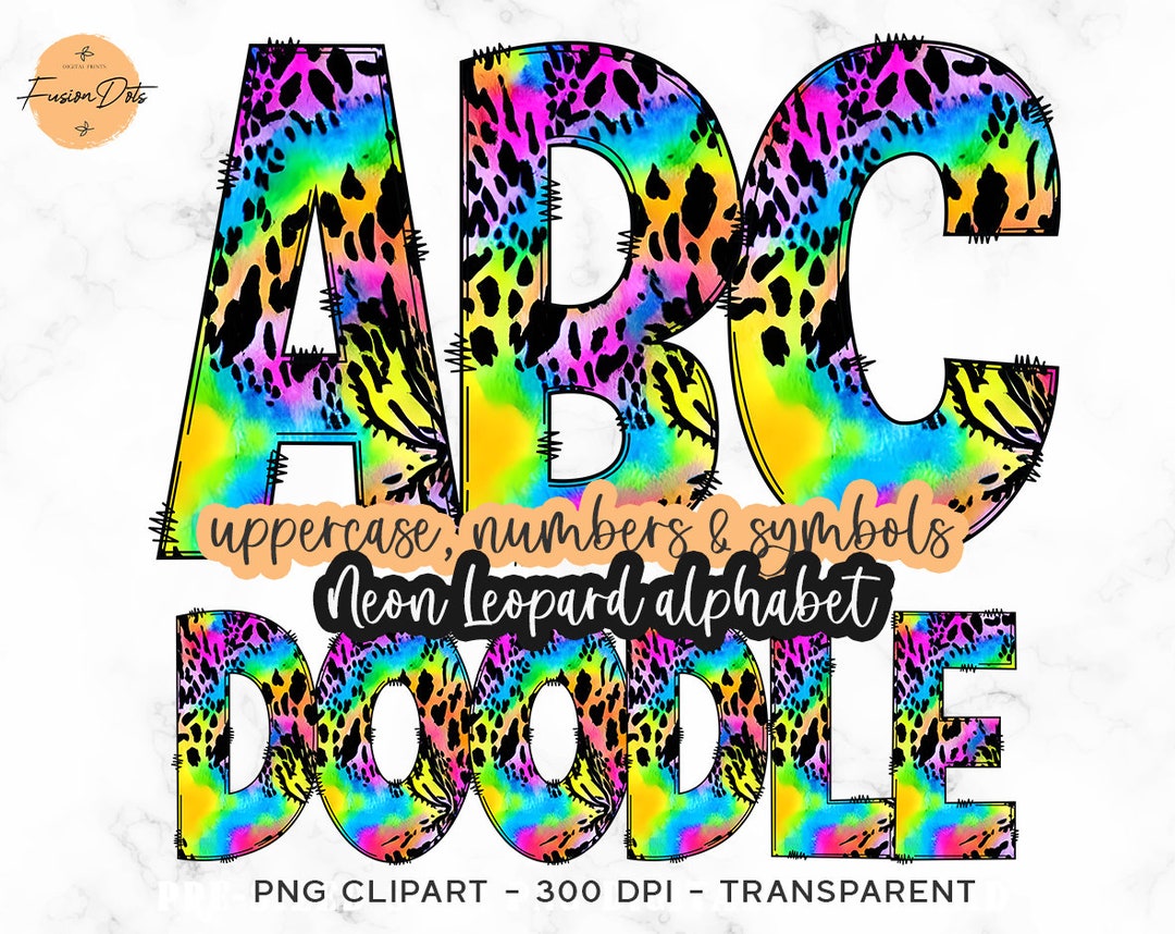 Leopard Doodle Letters, Neon Leopard Doodle Alphabet PNG, Animal Print ...
