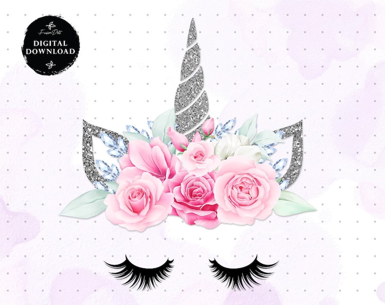 Silver Unicorn Clip Art Unicorn PNG Glitter and Watercolor - Etsy