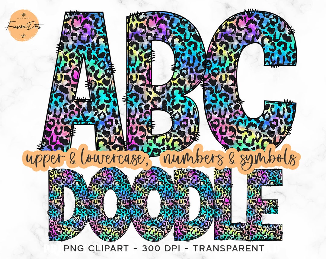 Iridescent Rainbow Leopard Doodle Letters Sublimation Doodle Alphabet ...