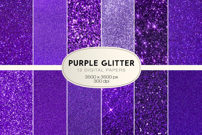 Purple Glitter Digital Paper Bundle, Sparkling Purple Glitter Digital ...