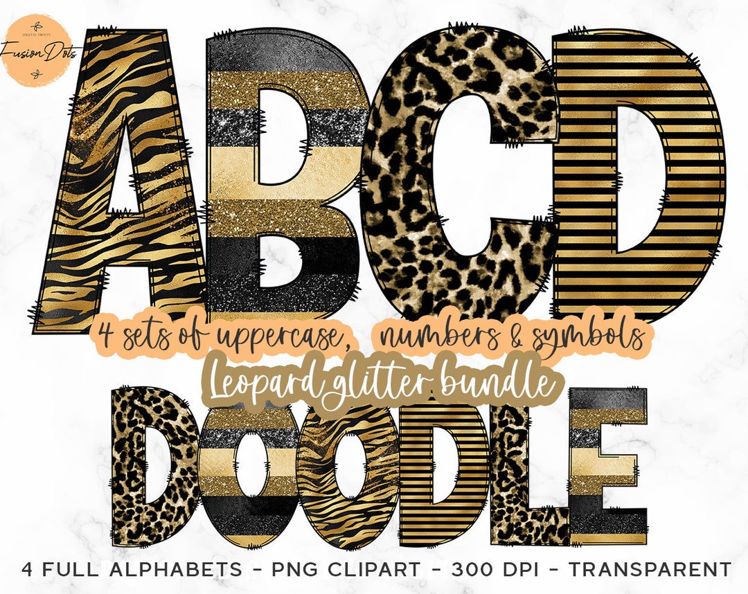 Leopard Print Alphabet PNG, Glitter Doodle Font (digital Download) - Etsy