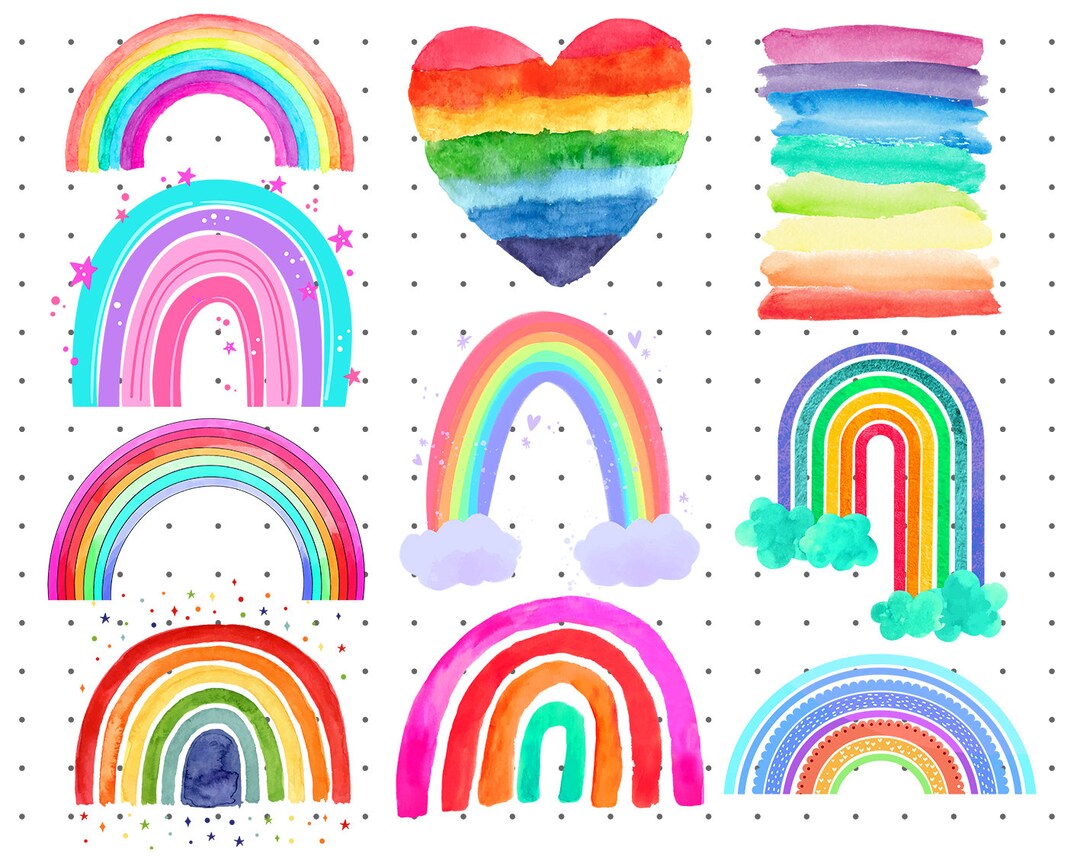 10 Rainbows Clipart Sublimation Design, Rainbows Pastel Digital Clipart ...
