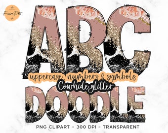 Cowhide Doodle Font, Cow Print Doodle Font Png, Doodle Letters, Cow ...