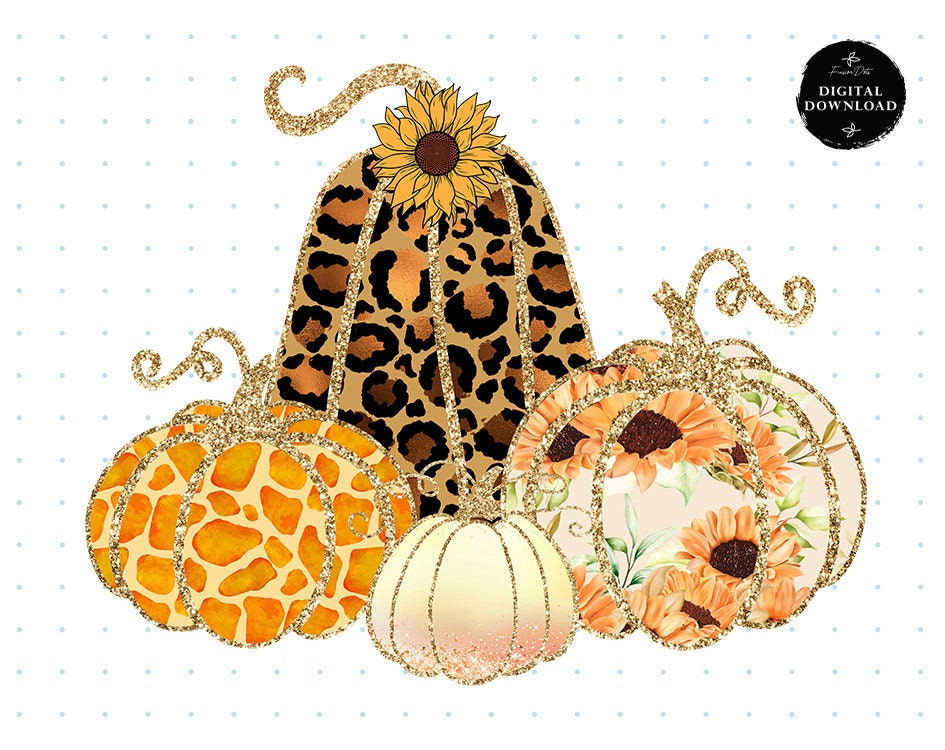 Leopard Pumpkin Thanksgiving Sublimation Design Gold Pumpkins - Etsy