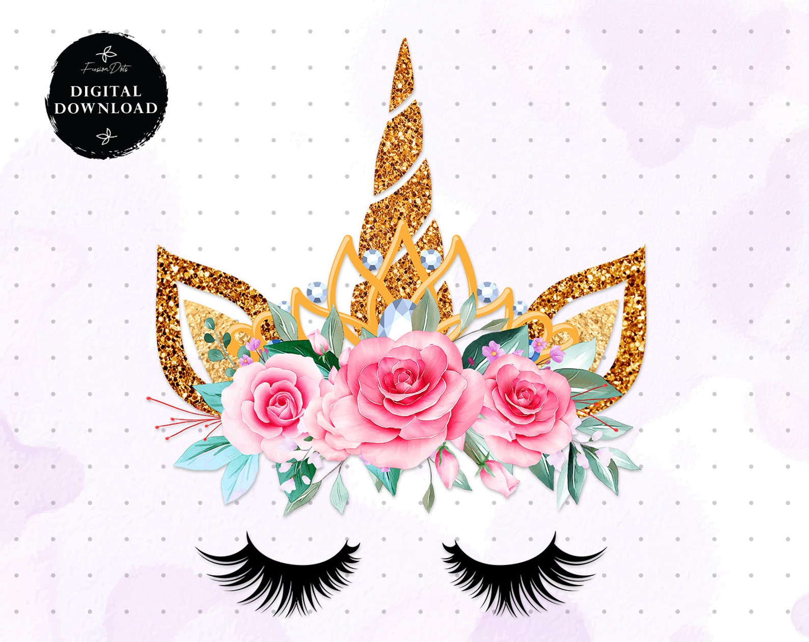 Unicorn Clipart, Glitter and Watercolor Unicorn Floral Clip Art ...