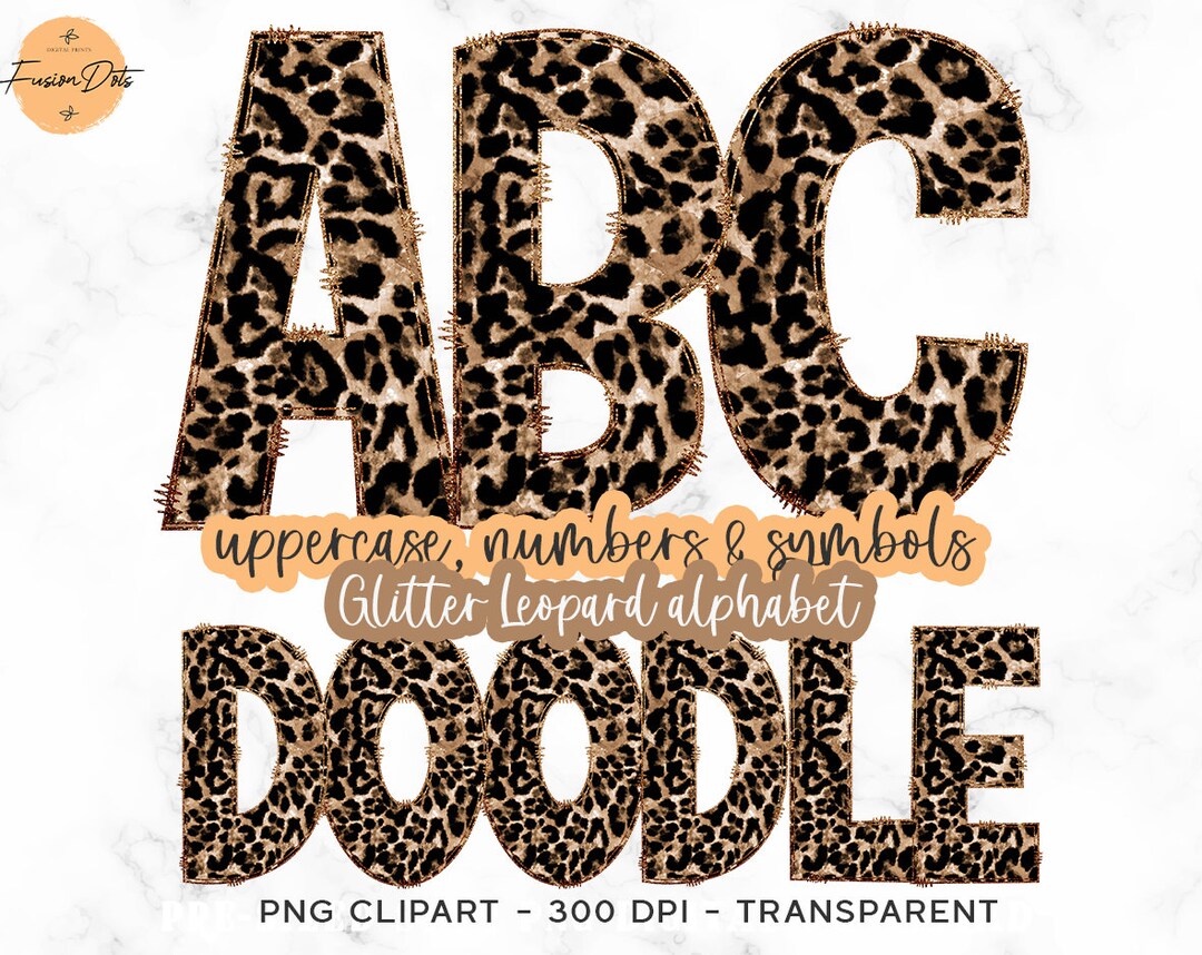 Leopard Doodle Letters, Glitter Doodle Alphabet PNG, Animal Print ...