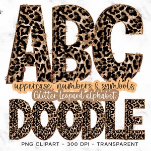 Leopard Doodle Letters, Glitter Doodle Alphabet PNG, Animal Print ...