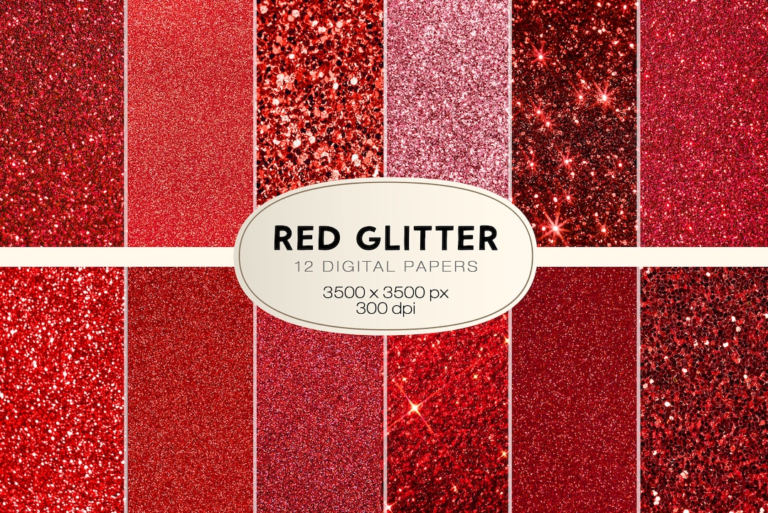 Red Glitter Digital Paper Bundle, Sparkling Red Glitter Digital ...