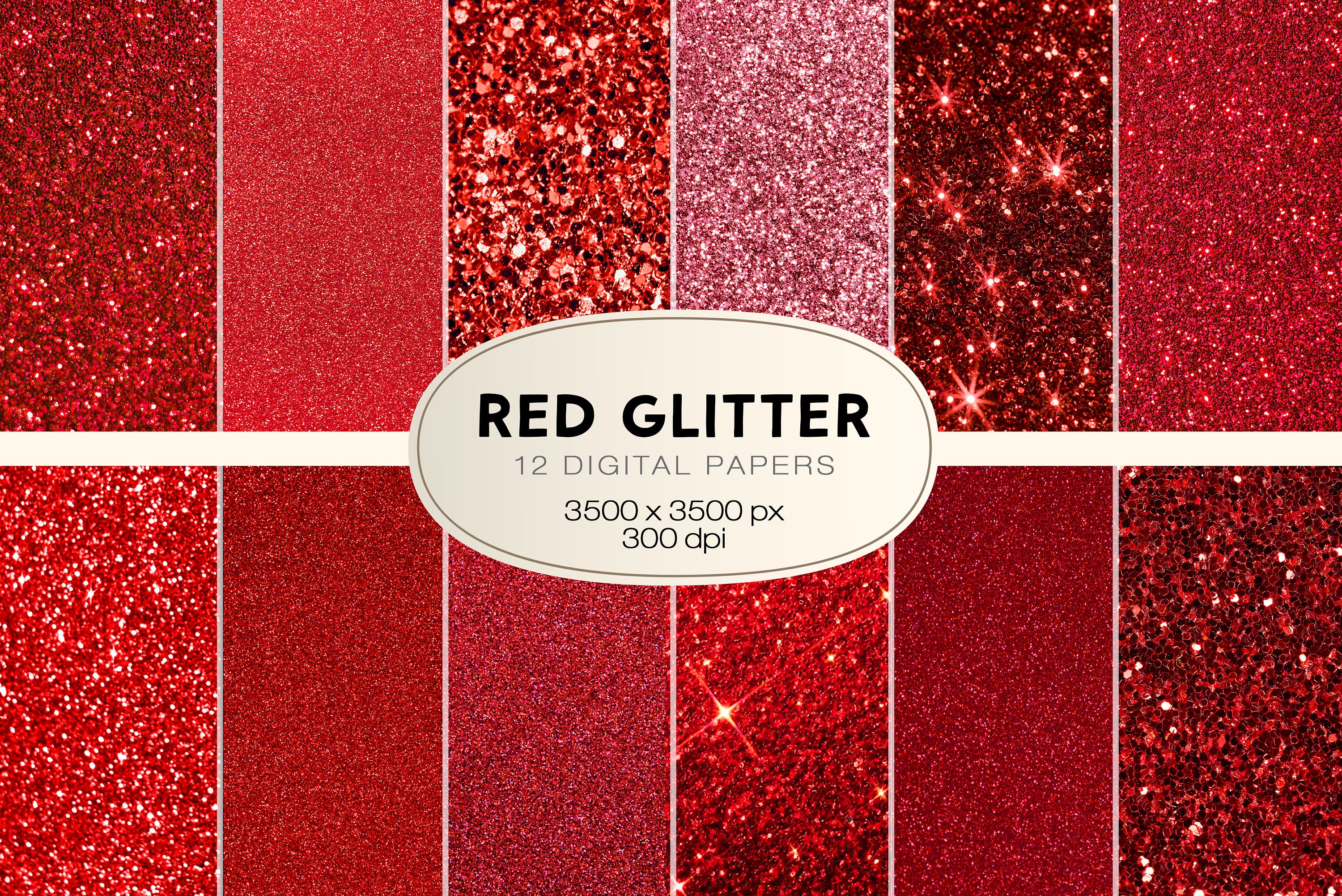 Red Glitter Digital Paper Bundle, Sparkling Red Glitter Digital ...