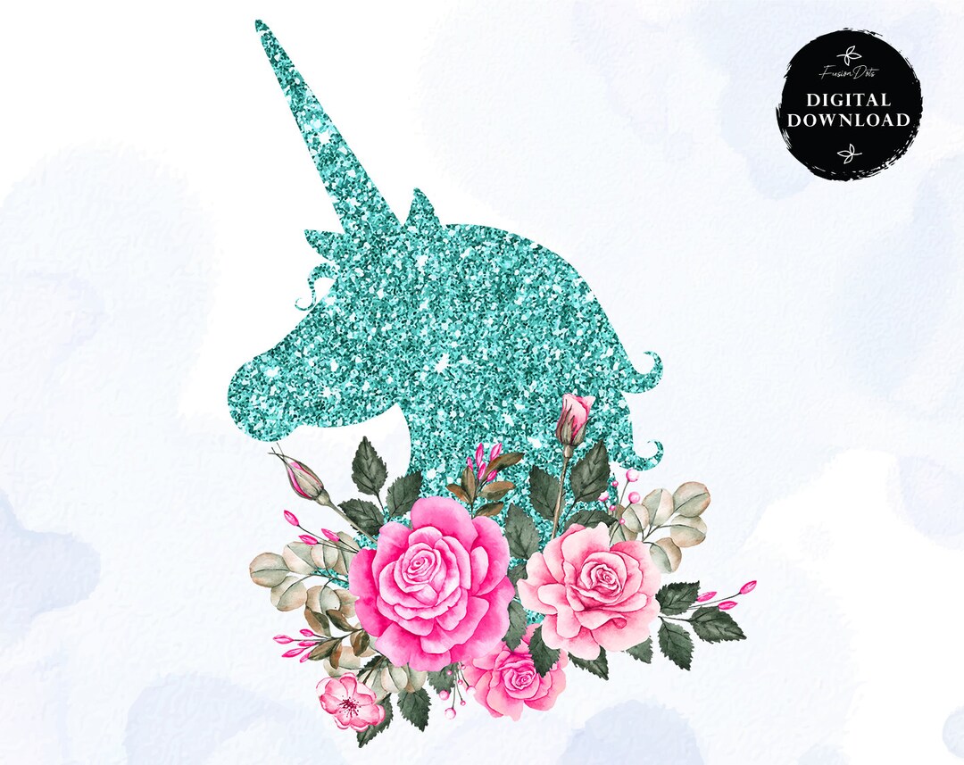 Unicorn Clipart, Glitter and Watercolor Unicorn Floral Clip Art ...