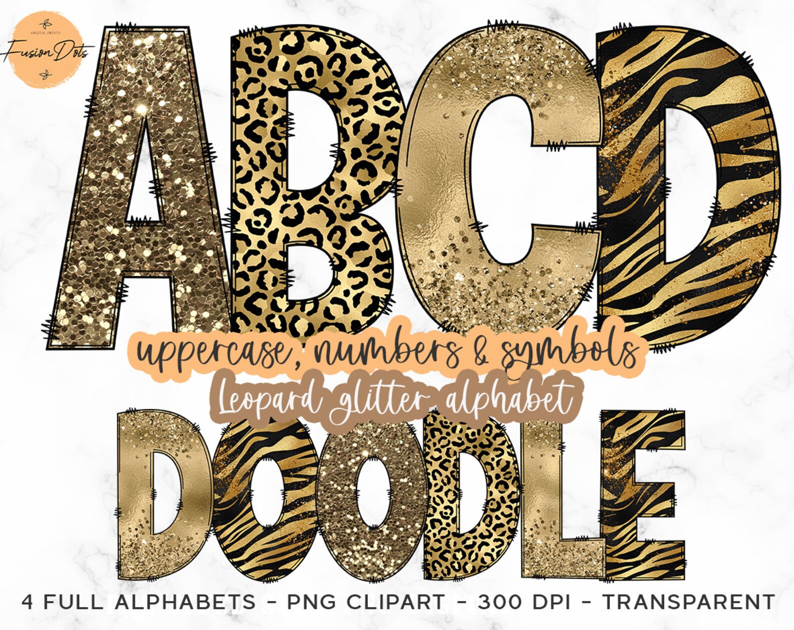 Leopard Glitter Doodle Alphabet PNG, Animal Print Font (digital ...