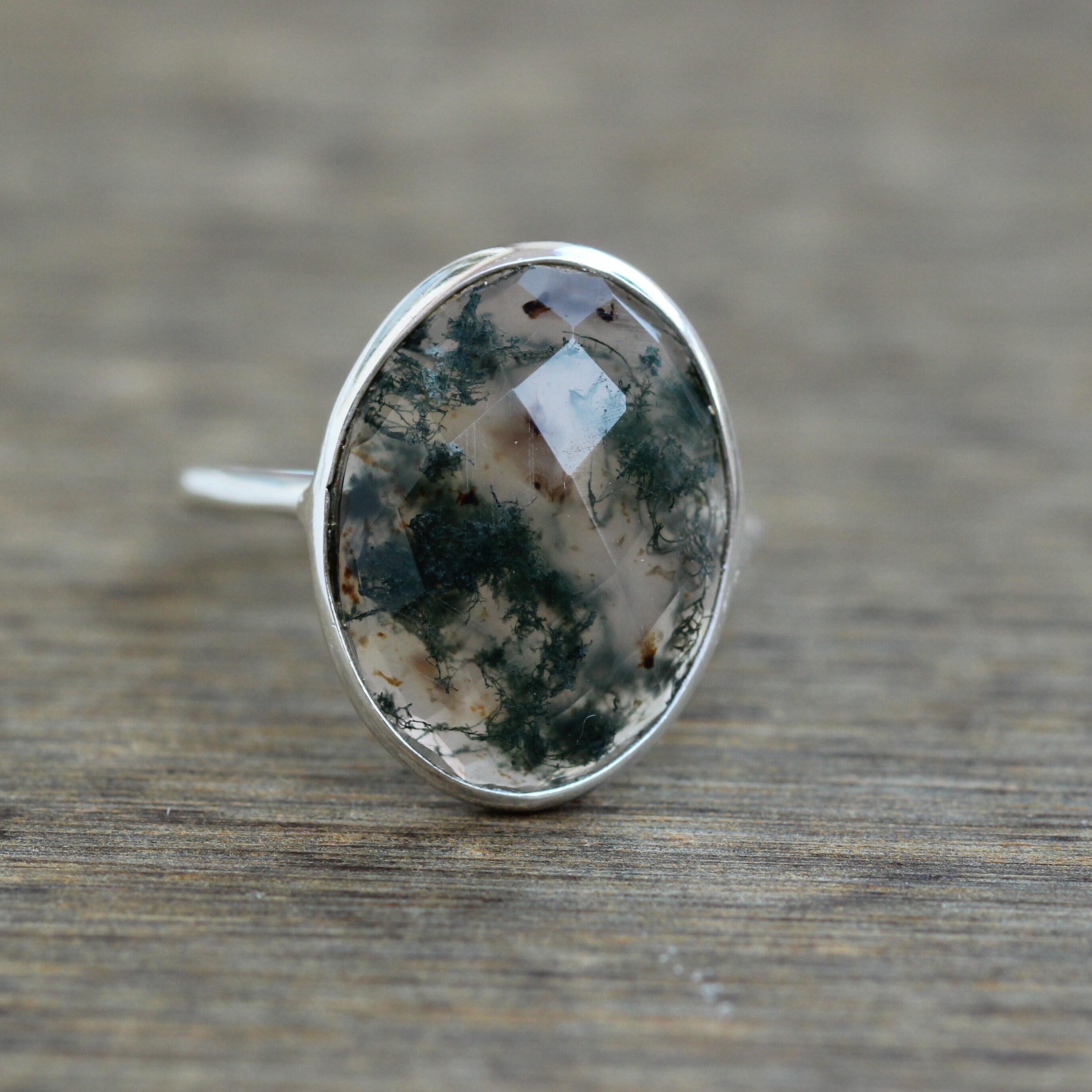 Moss Agate Ring Stackable Rings Natural Green Moss Agate - Etsy