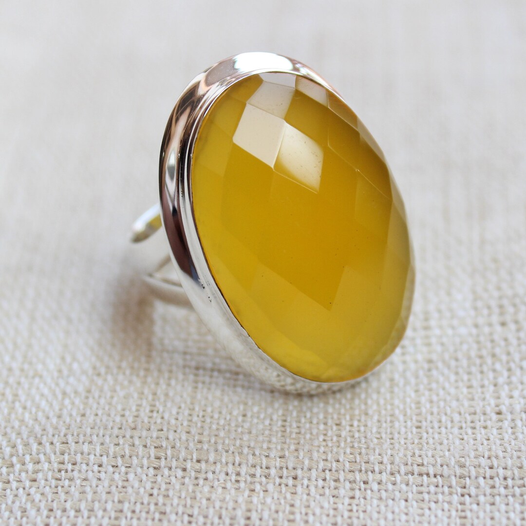 Mango Chalcedony Ring, Checker Cut Gemstones, Sterling Silver Handmade ...