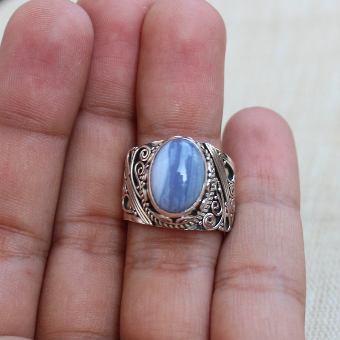 Blue Lace Agate Jewelry Sterling Silver Ring Gift for Her - Etsy